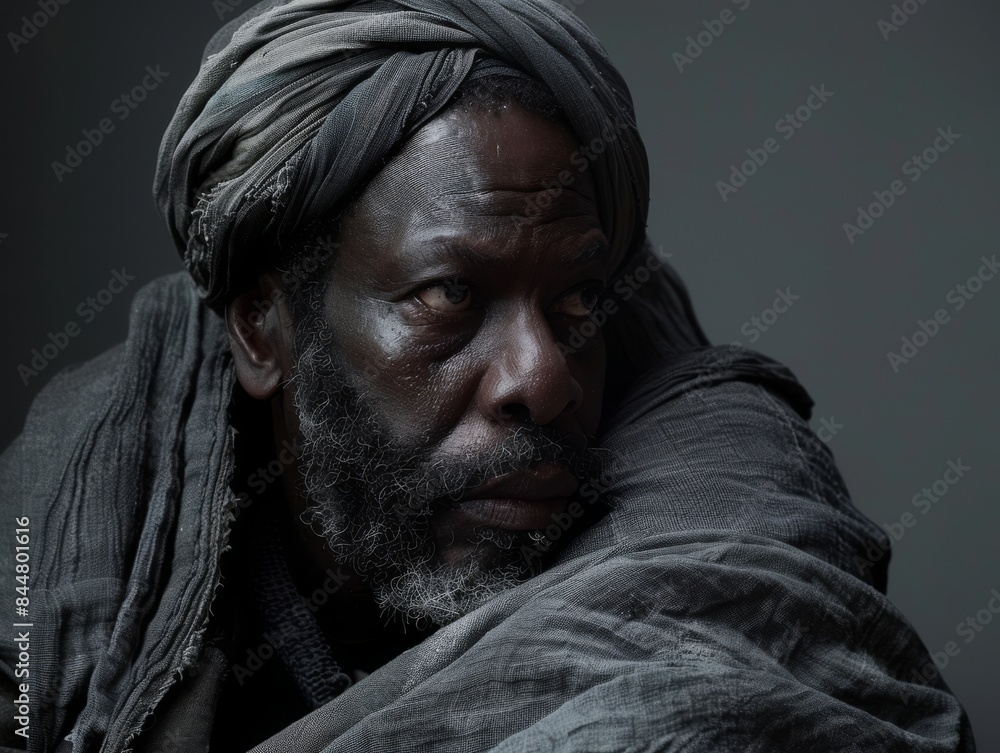 Man dark skin wearing skinny old man with beard, full body short, old ...
