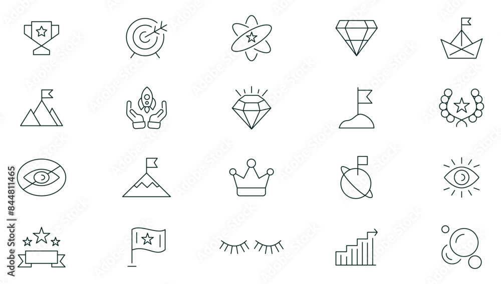 Mission, vision & value line icon set. Infographic icon, core values ...
