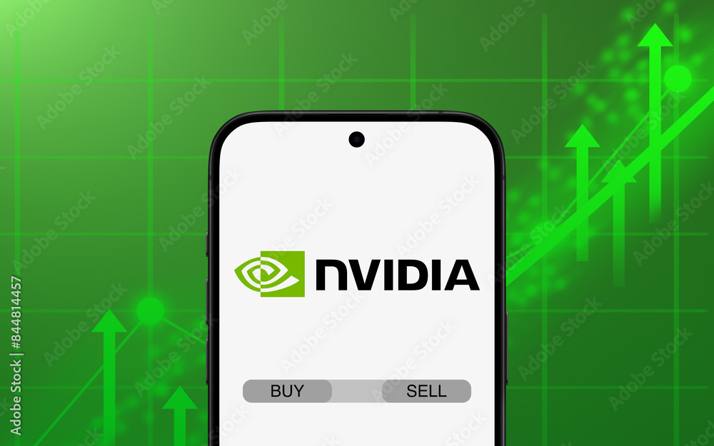 NVIDIA Logo shown on a modern smartphone, BUY / SELL option, rising ...