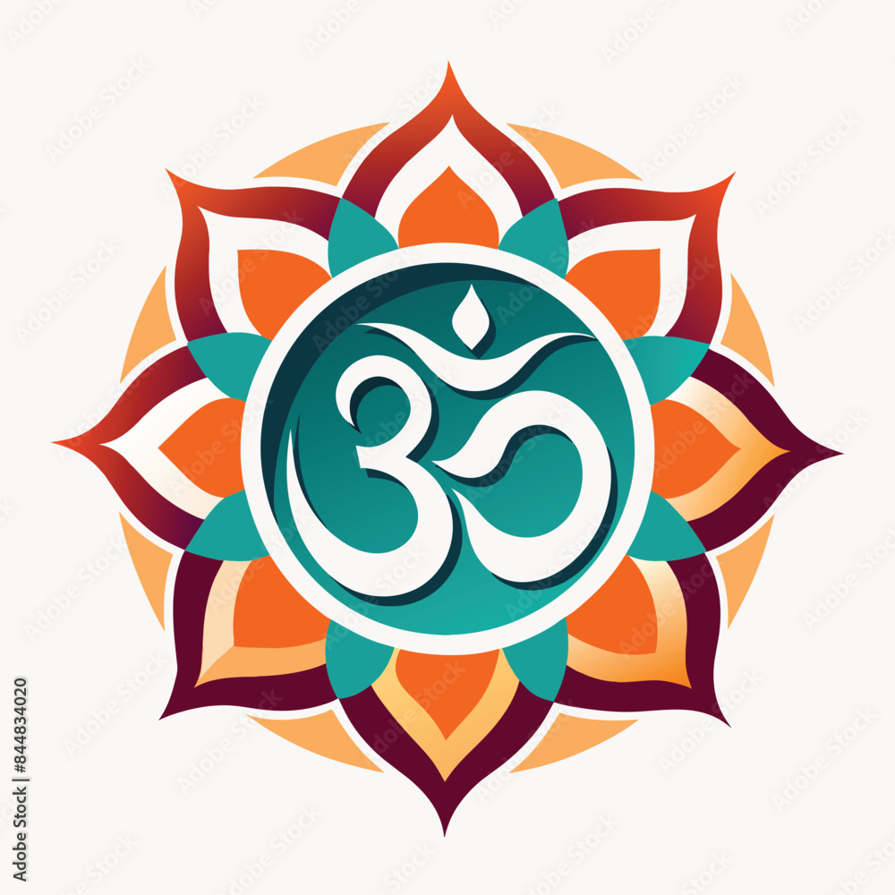A contemporary logo design featuring a stylized Om symbol centered ...