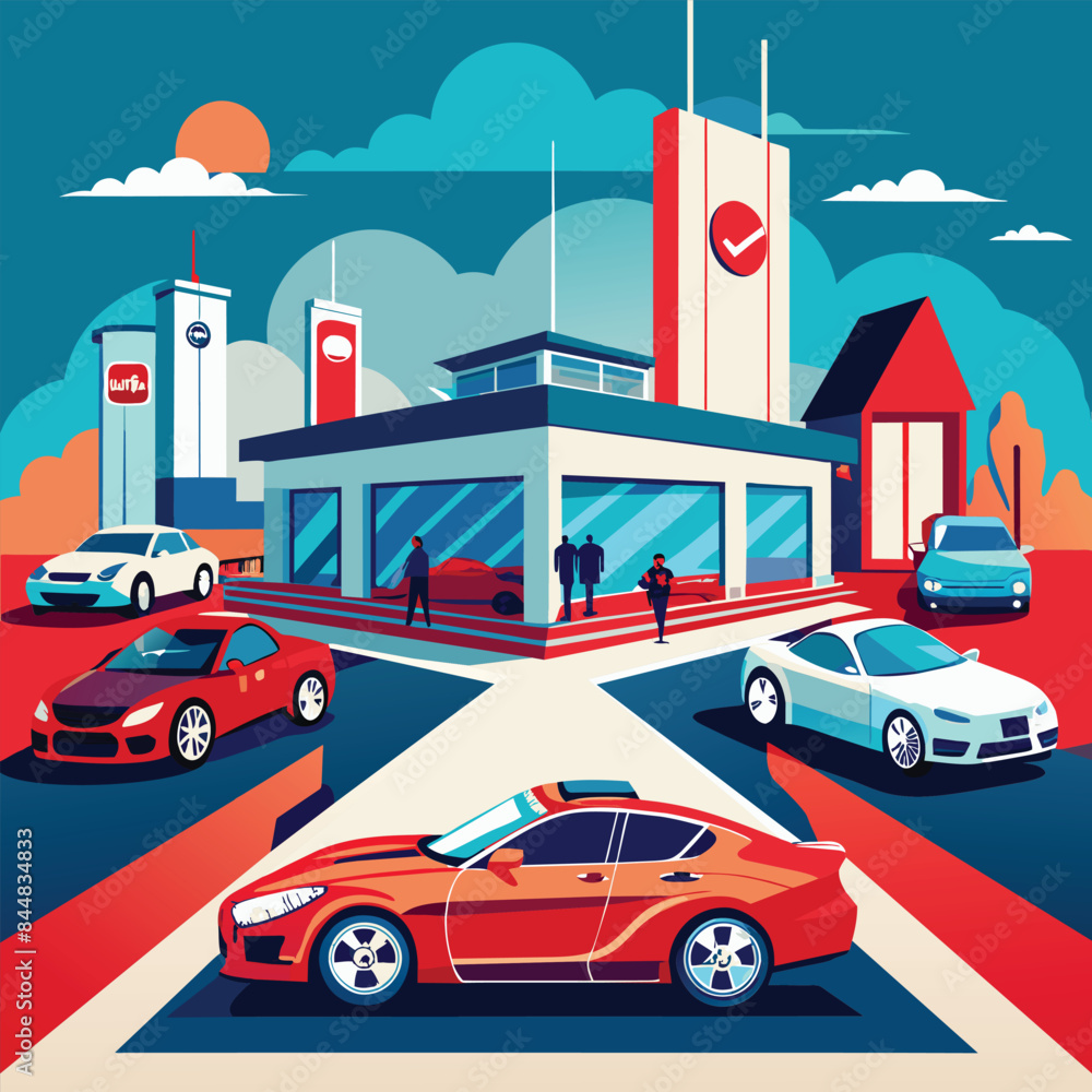A modern take on a traditional car dealership featuring new models and ...
