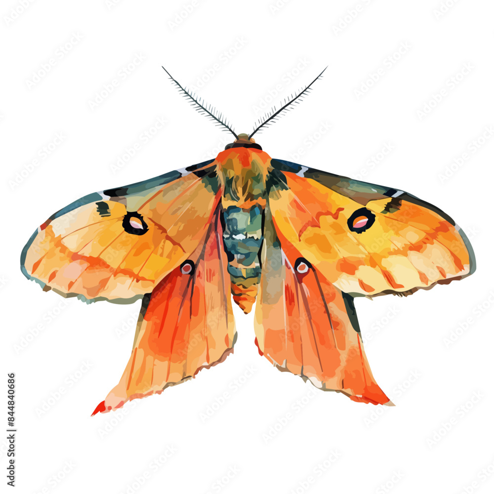 Watercolor Vector painting of a Moth (Insect), isolated on a white ...