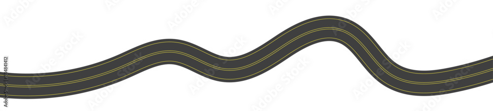 Wavy road with winding curves and horizontal path. Top view of race ...