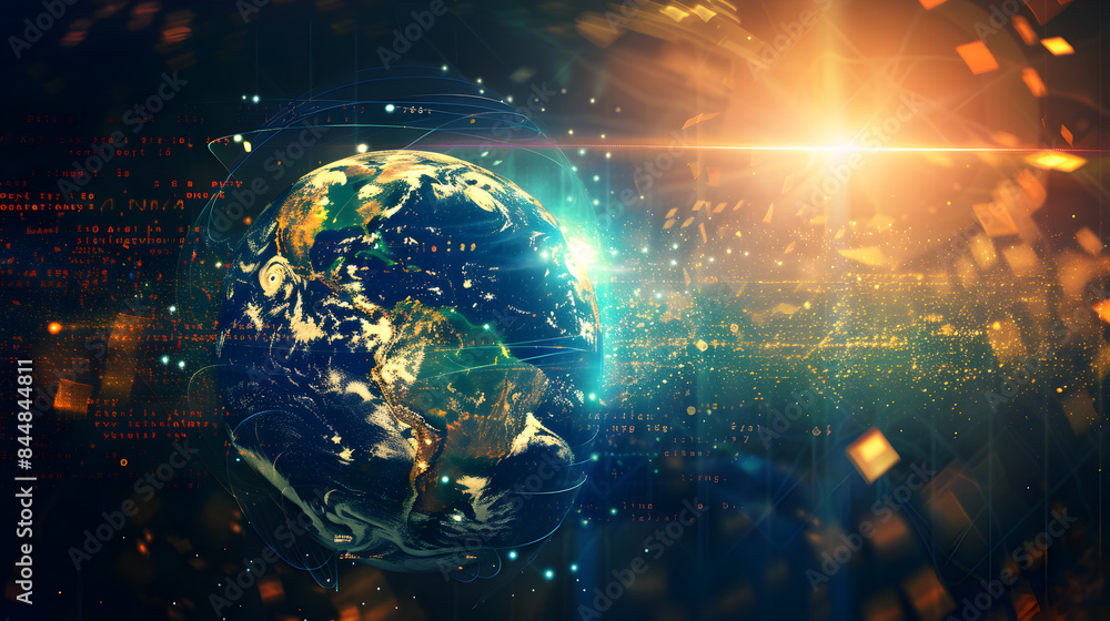 Digital earth with particles and light effect. digital earth, particles ...