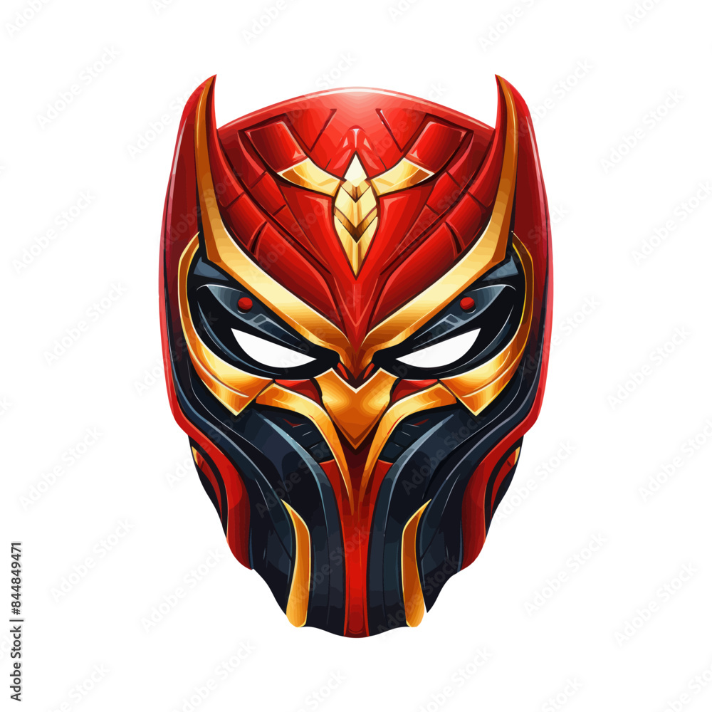 Vector illustration of a detailed futuristic superhero mask with red ...