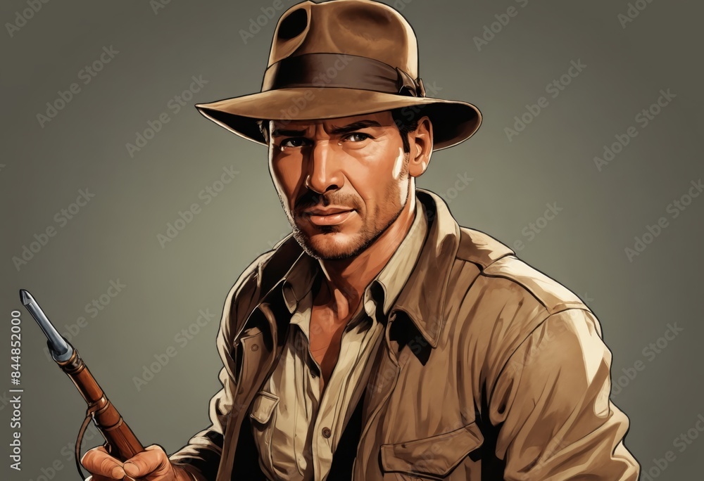 Classic Pulp Hero: Adventure-Ready with Fedora and Safari Jacket Stock ...