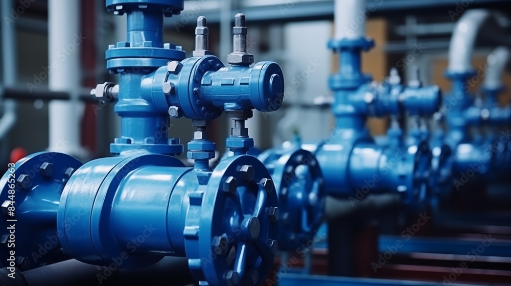 Valves in an oil and gas processing plants pipeline system. Concept ...
