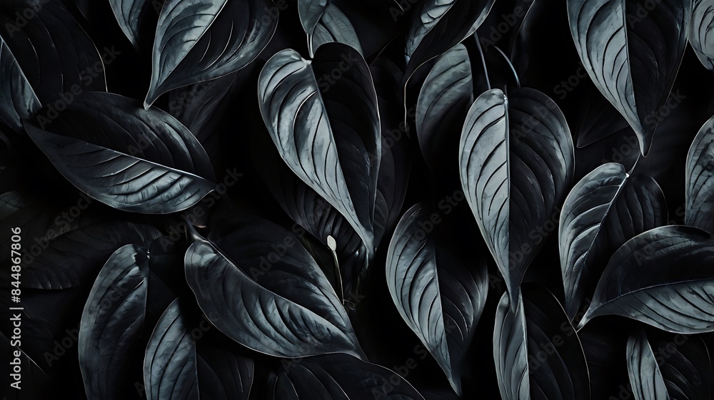 Black tropical leaves illustration, realistic, 4k dark background ...