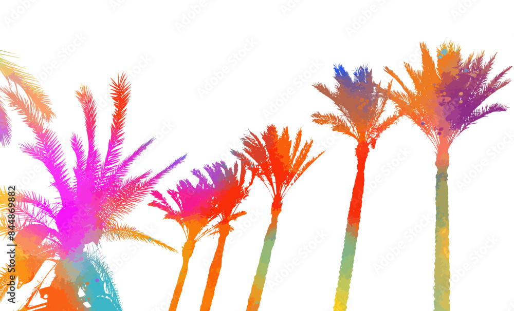 Silhouette of a Colored palm trees on a white background. hand drawing ...