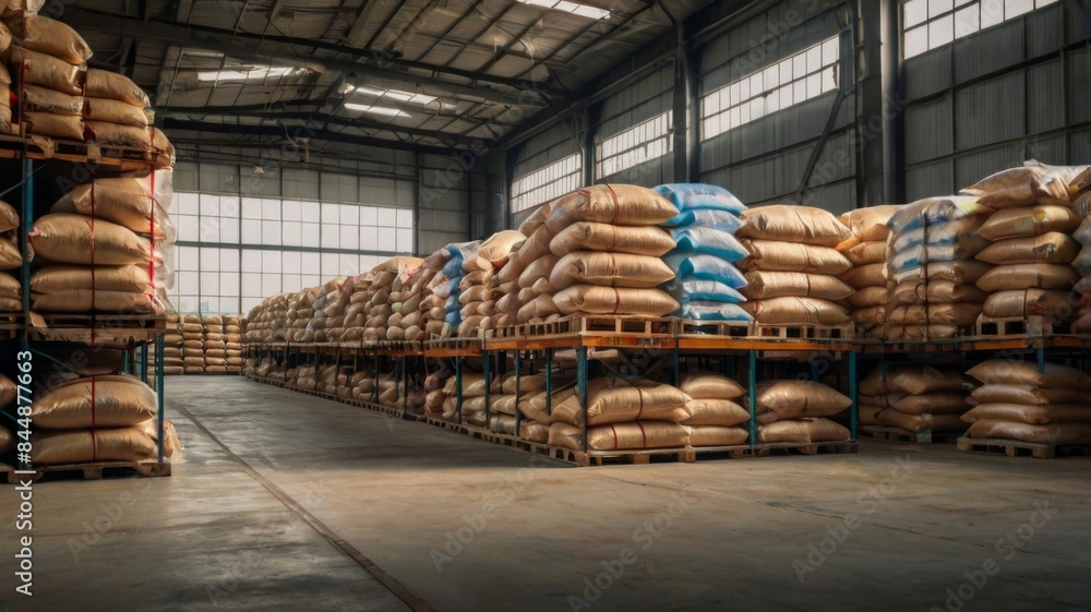 Forklift handling sugar bag for stuffing into container for export ...