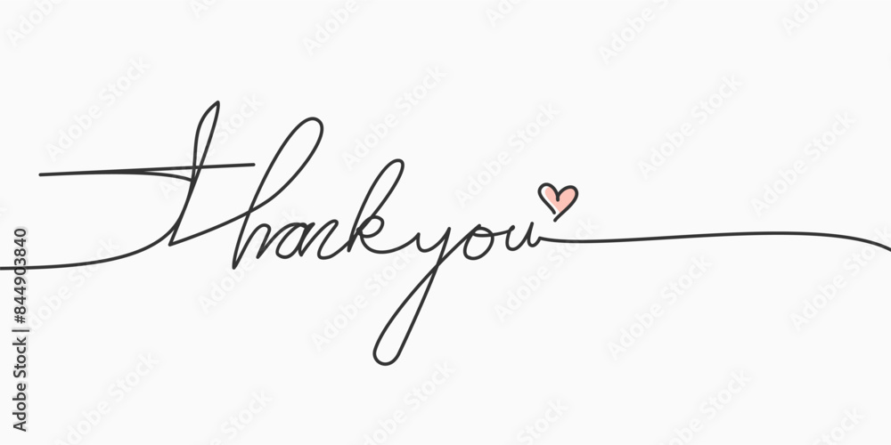 Continuous line, Thank You handwritten inscription. One line drawing of ...