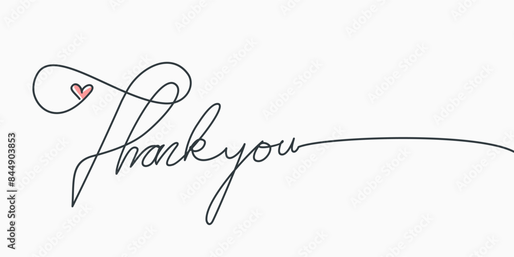 Continuous line, Thank You handwritten inscription. One line drawing of ...
