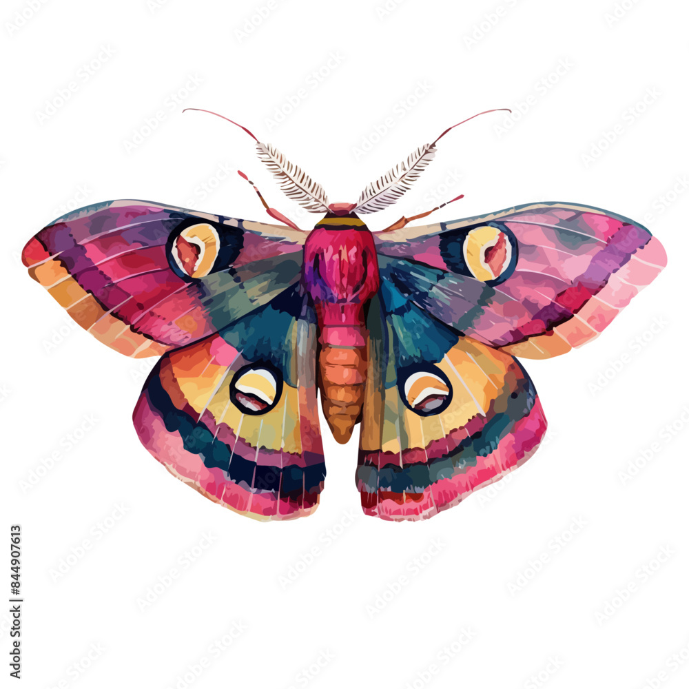 Watercolor painting of a Moth (butterfly), isolated on a white ...