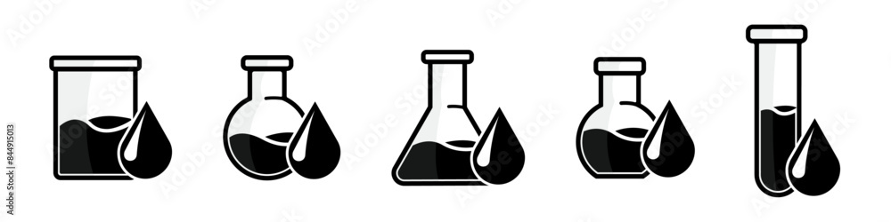 Vector drawing of glass tubes, flasks for chemical experiments with ...