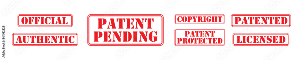 Copyright, official product vector stamp set. Patent authentication ...