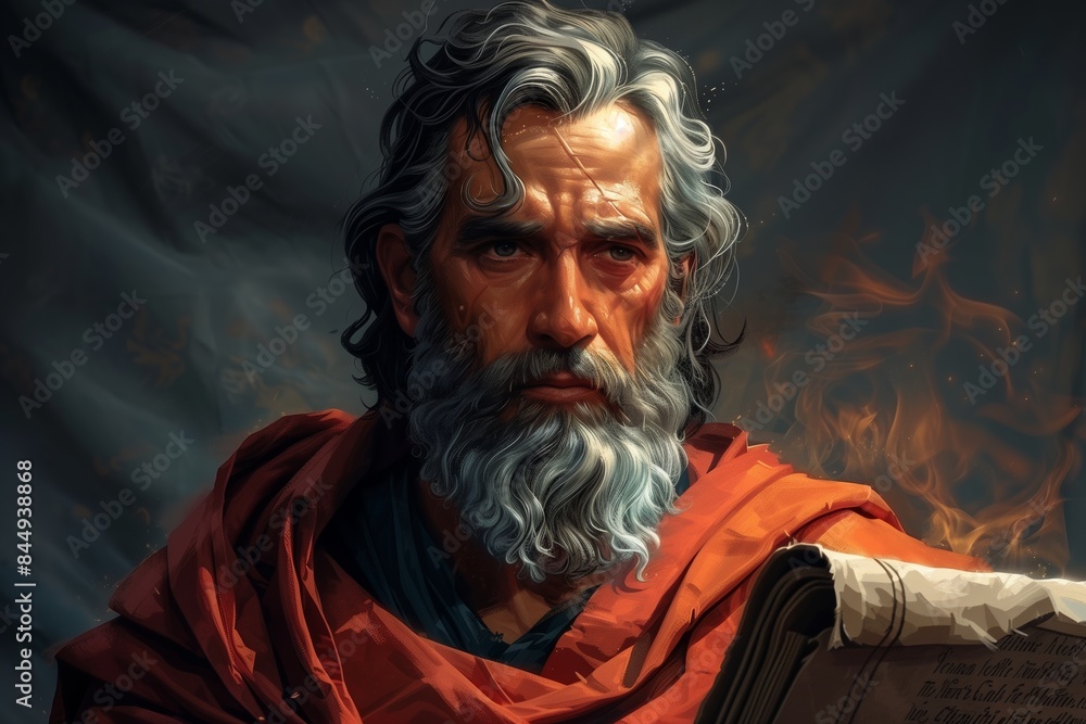 Realistic Flat Illustration of Prophet Isaiah with Scroll - Biblical ...