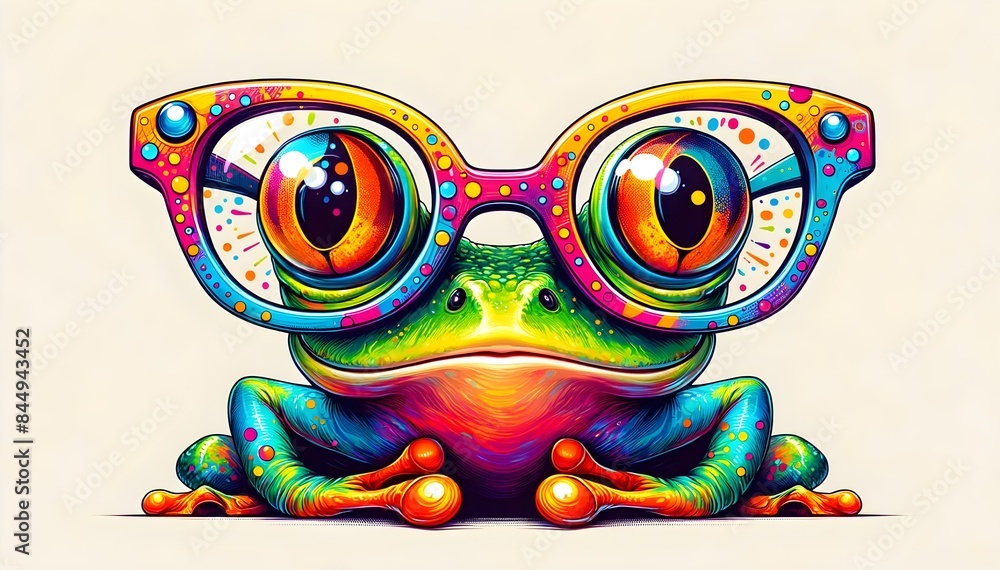 Cartoon colorful frog with sunglasses. Illustration of a smart frog ...