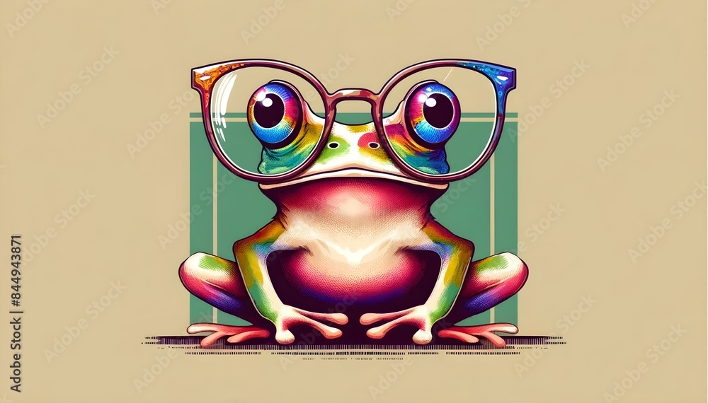 Cartoon colorful frog with sunglasses. Illustration of a smart frog ...