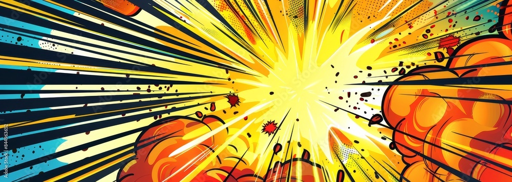 Pop art comics fire flame explosion boom effect horizontal wallpaper ...