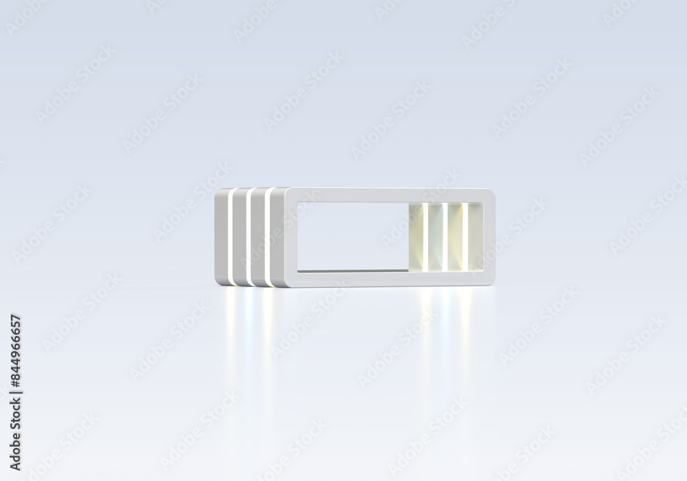 Abstract rectangular shape with a window, with blue, yellow light. 3d ...