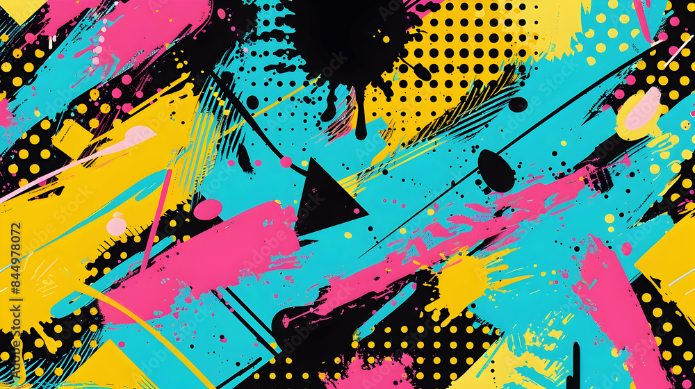 Abstract pop art color paint splash pattern background. Vector overlay ...