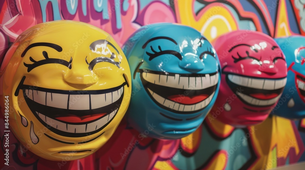 Sculpture mixing human smiles in pop art with comic bubble Modern art ...
