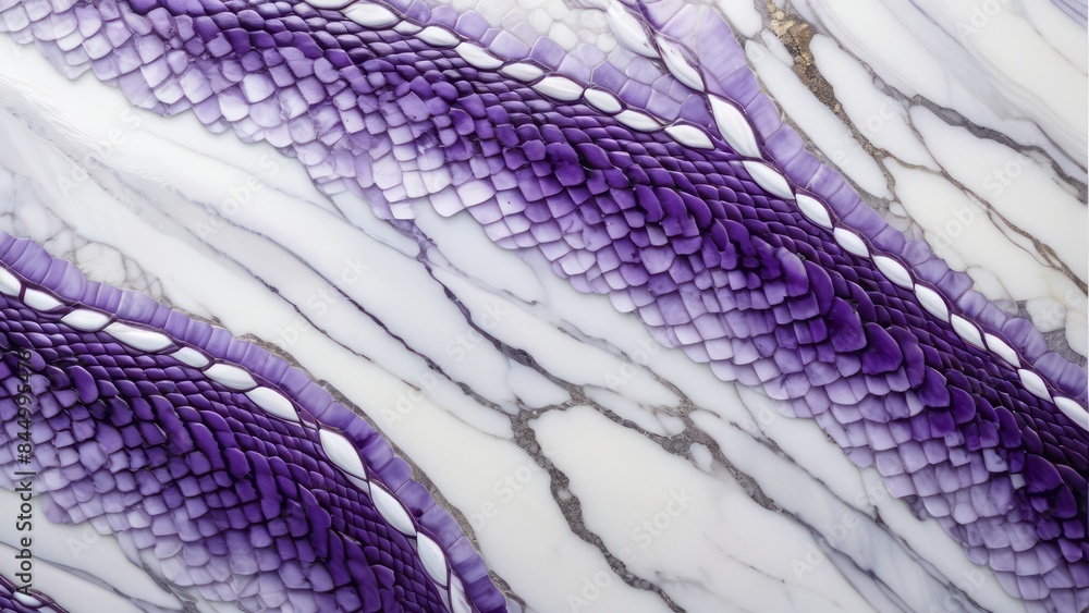 Background of delicate scales and serpentine body patterns on a purple ...