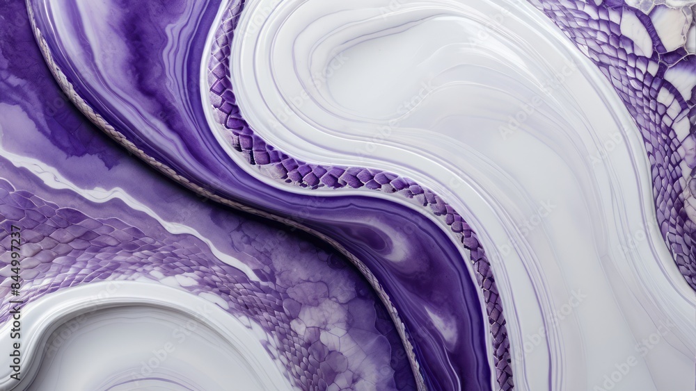 Background of delicate scales and serpentine body patterns on a purple ...