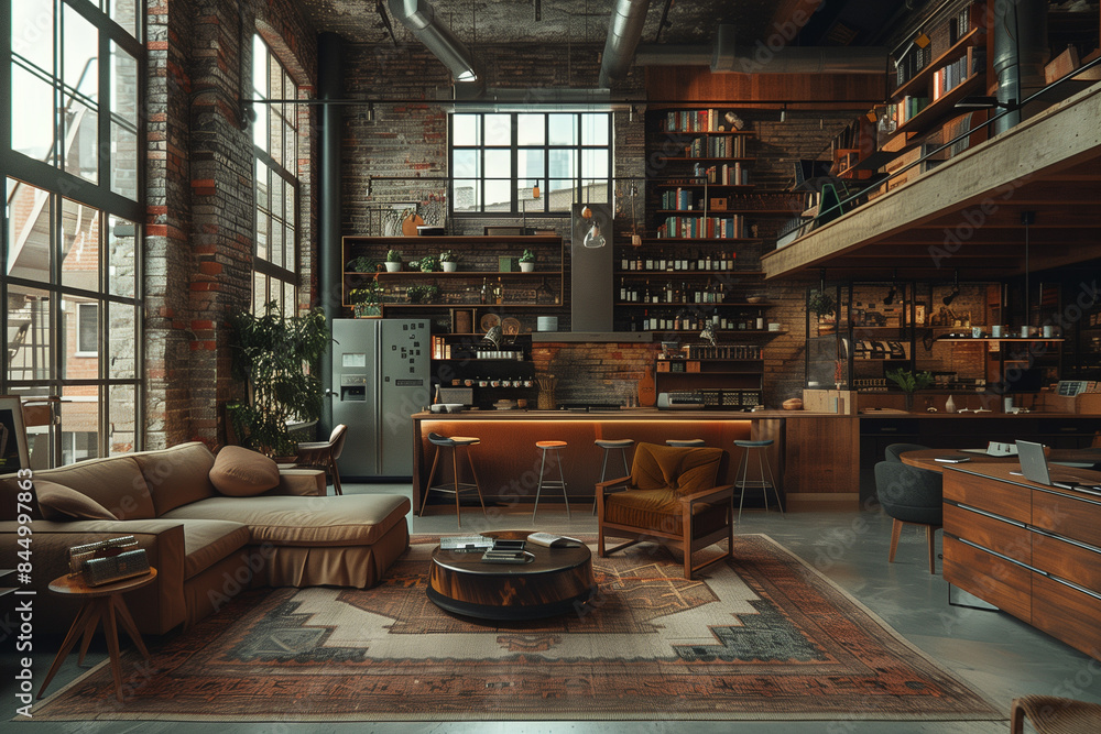 Modern New York City loft with exposed brick textures, showcasing ...