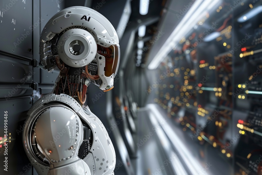 AI Robot in High Tech Corridor, Advanced Artificial Intelligence ...