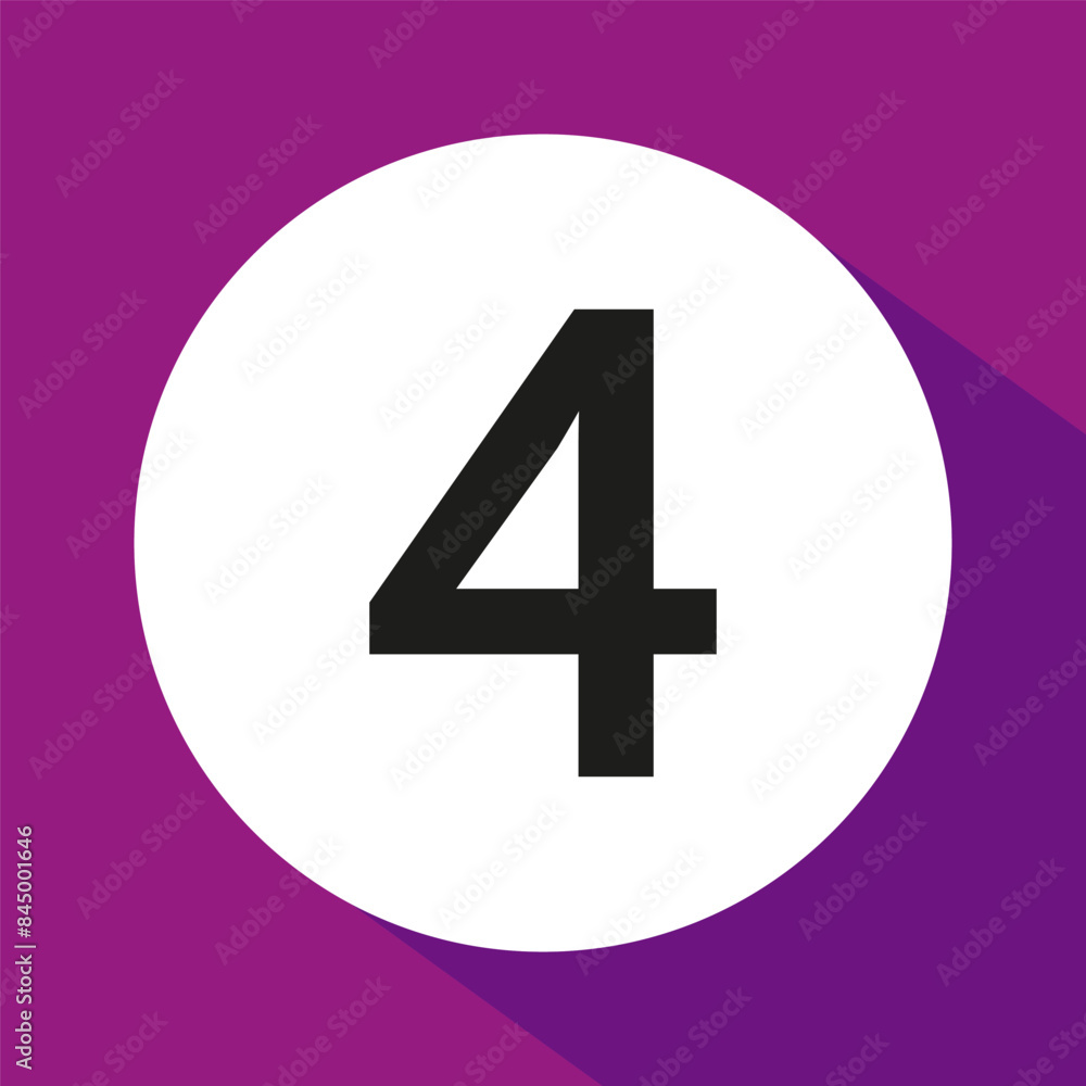 Number four icon vector. Black digit symbol. White circle background ...