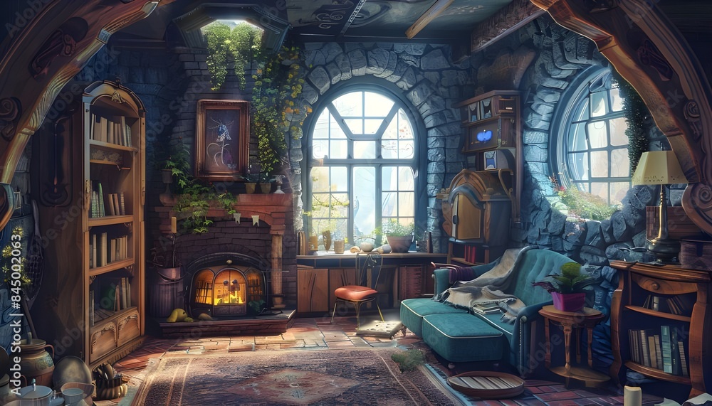 Fairy Tale Cottage Interior. Fiction Children Backdrop. House Building ...