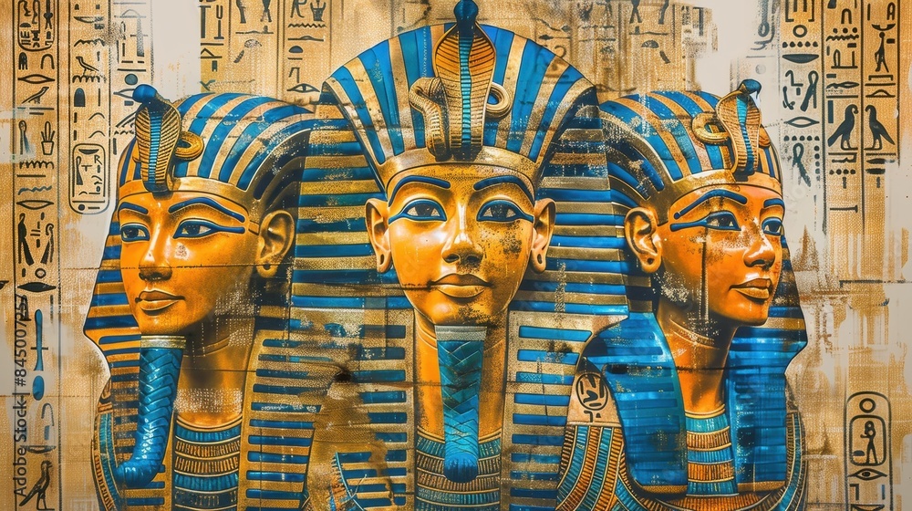 Ancient Egyptian artwork depicting pharaohs with traditional ...