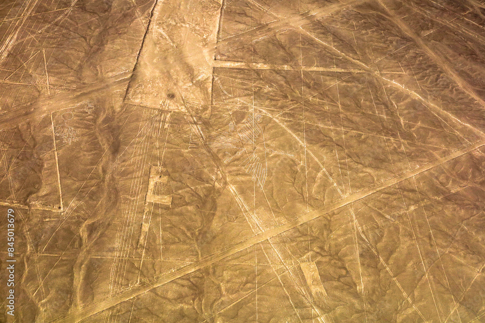 Aerial shot of the Nazca Lines in Nazca, Peru. The lines were created ...