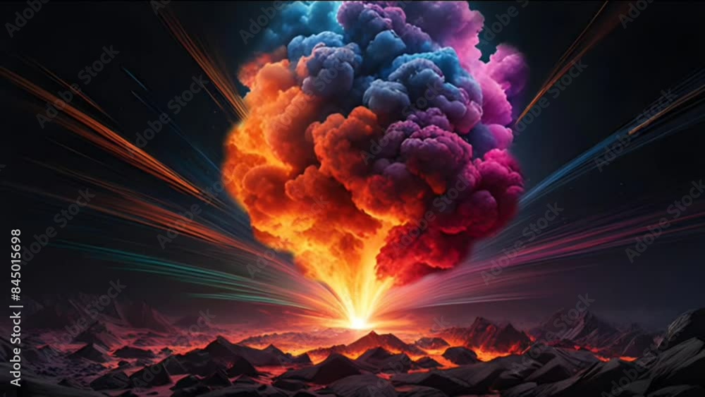 Illustration of an atomic bomb explosion depicted with colorful ...