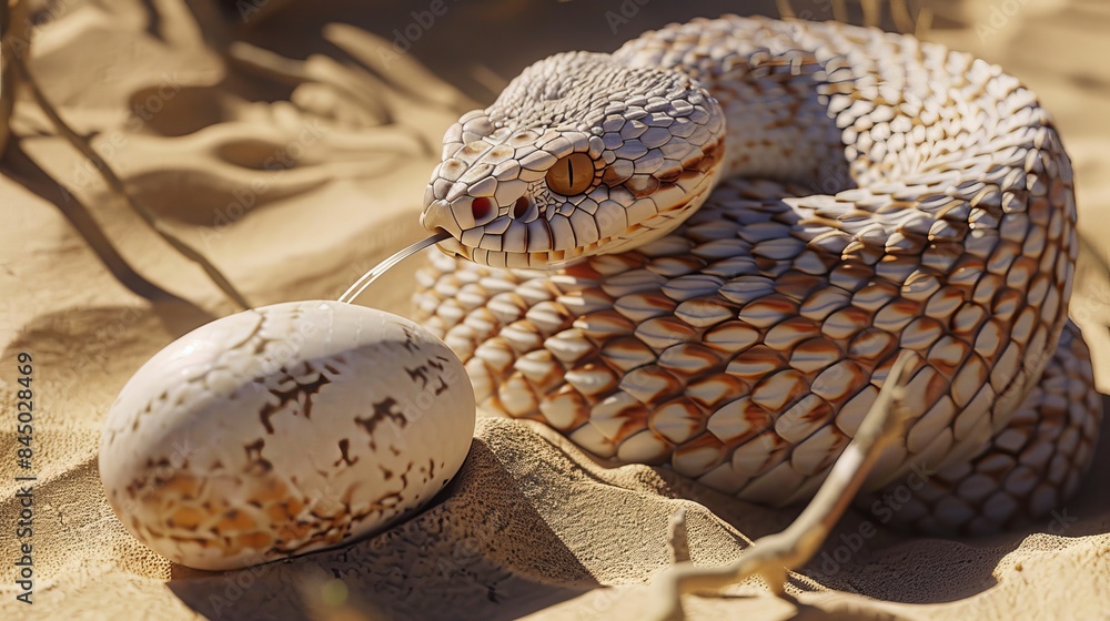 a venomous viper snake trying going to drink and eat a bird's egg in ...