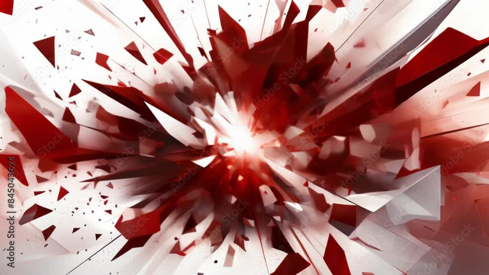 Abstract artwork depicting an explosion of ruby red crystal-like shards ...