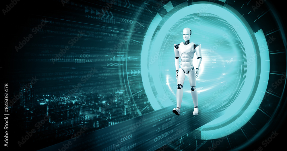 MLP 3d illustration robot humanoid in sci fi fantasy world. Concept of ...