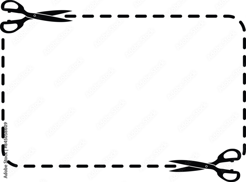 Coupon border. Frame for text with scissors. Scissors cut lines ...