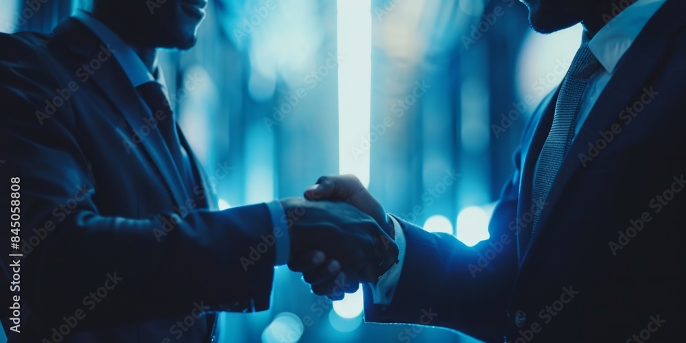 Dynamic Holographic Handshake of Black Businessmen, Embracing ...
