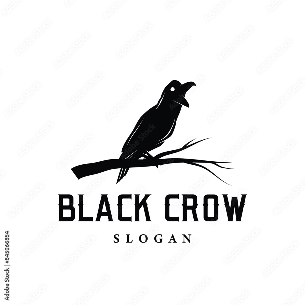Black crow logo silhouette design with simple retro vintage black ...