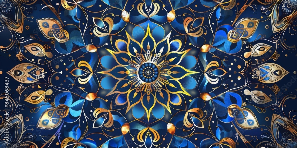 Luxurious Golden Mandala on Classic Blue Background: Exquisite 4K ...