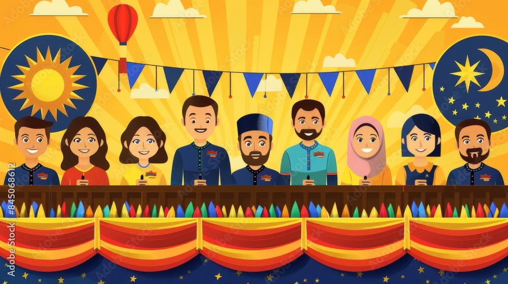 Cartoon vector people attending a speech by a government official on ...