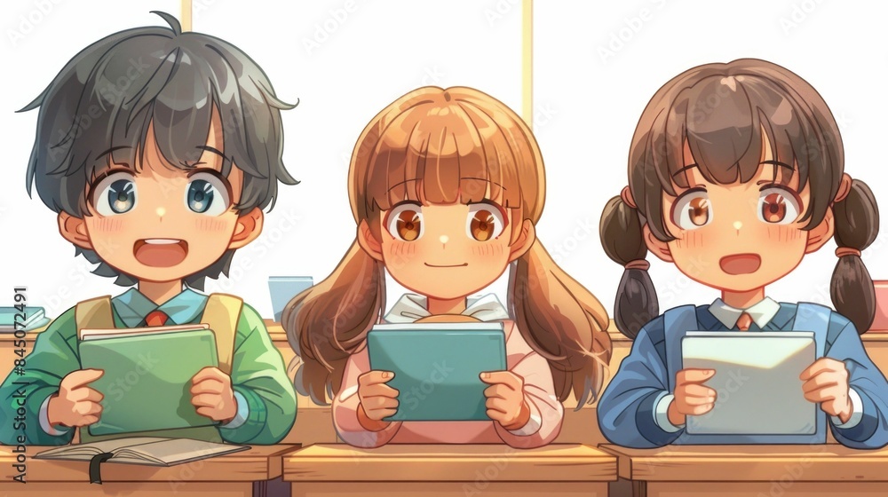 Adorable Chibi Style Students Enthusiastically Participating in a ...