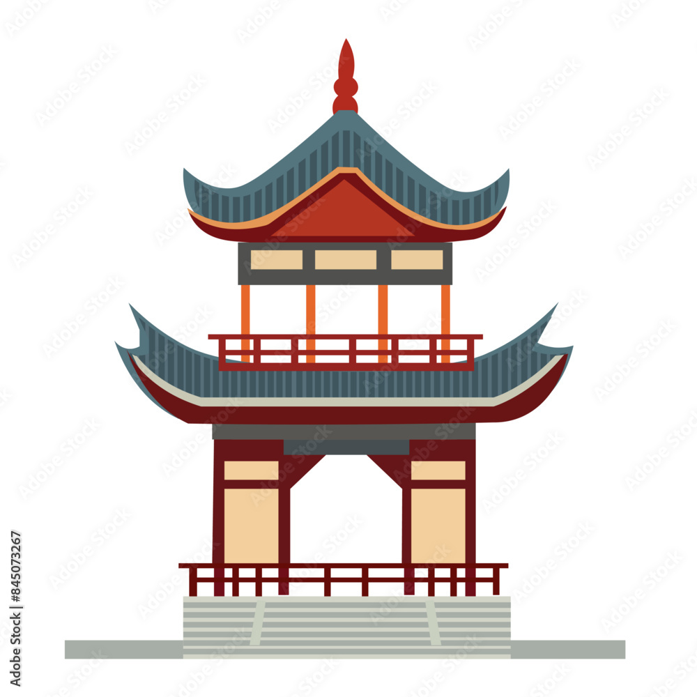 Traditional chinese building flat vector illustration, ancient china ...