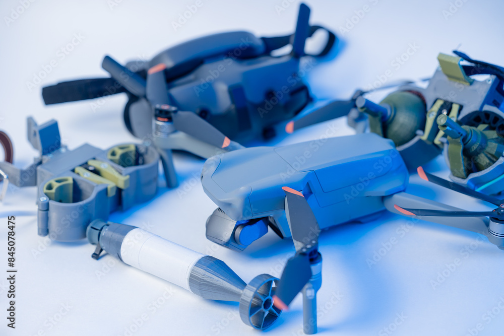 Army drone with mechanism for dropping grenades, glasses for fpv, blue ...