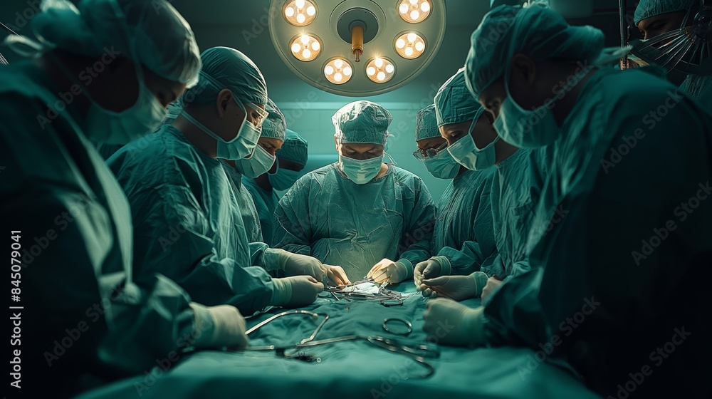 Surgeons Operating in High-Tech Surgery Room. Group of surgeons in a ...