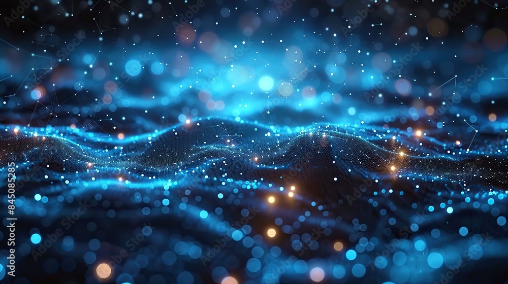Abstract technology background featuring an explosion of digital particles, highlighting a ...