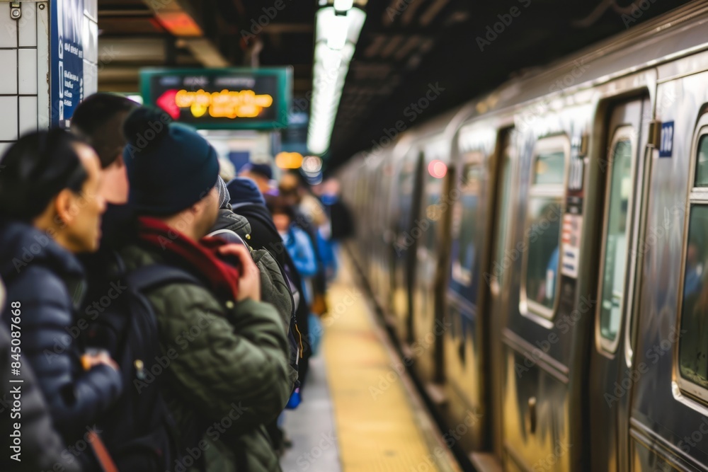 Professional Photography of crowded platforms at subway stations, with ...