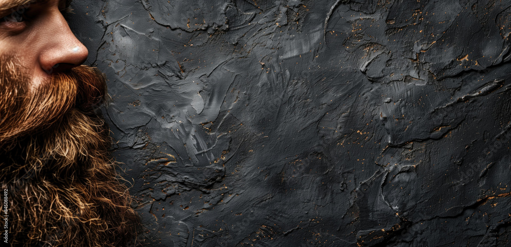 Bearded man's side view with rough texture background with copy space ...